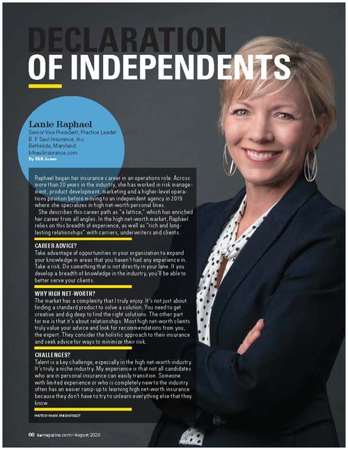 Lanie Raphael Profiled by Big I Magazine | B. F. Saul Insurance
